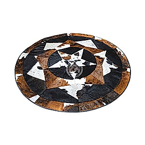Genuine Round Cowhide Rug Rodeo Star Patchwork 60" Area Rug