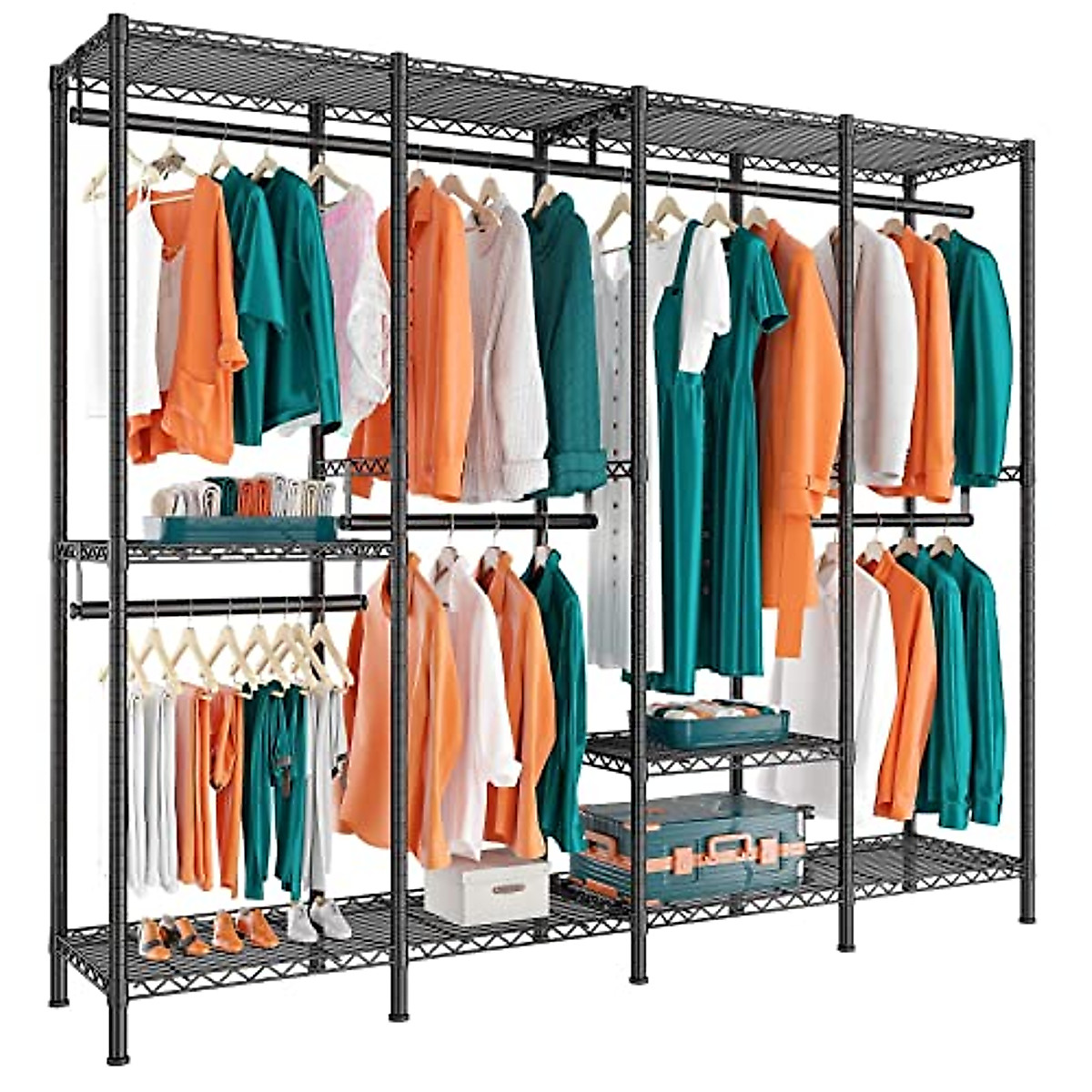 Raybee Clothes Rack, 77" H Clothes Racks for Hanging Clothes, 76" Wide Heavy Duty Clothes Rack, 990LBS All Metal Clothing Rack, Portable Clothes Rack, Clothing Racks for Hanging Clothes, Garment Rack