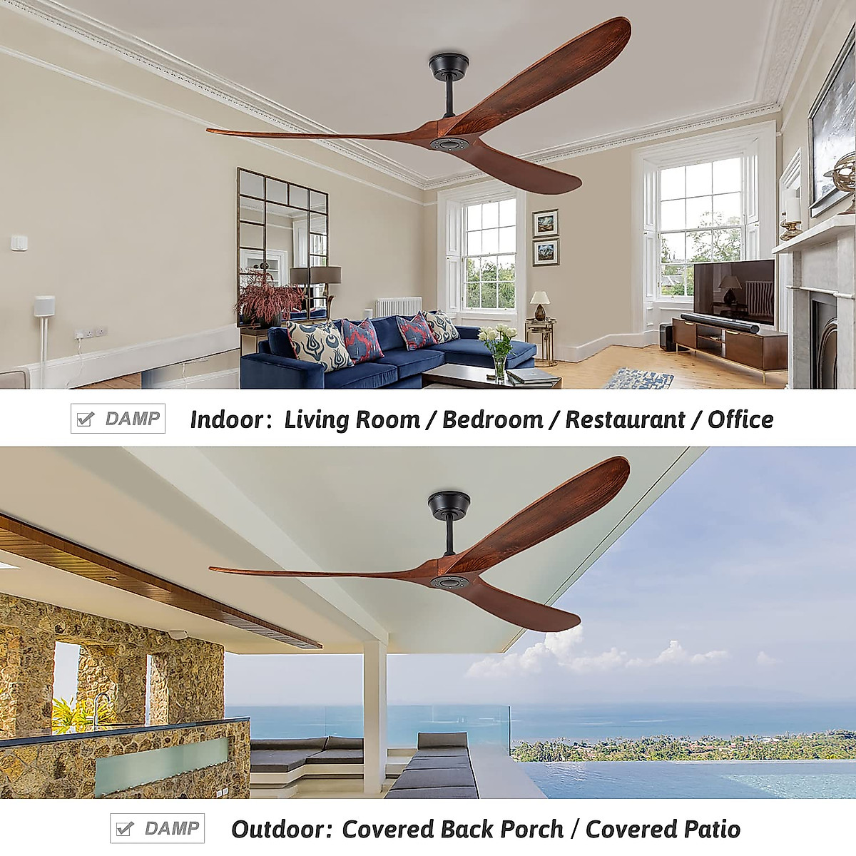 Chriari 70'' Ceiling Fan with Remote/App/Voice Control, Wood Ceiling Fan with 3 Walnut Blades and Reversible DC Motor, Supports 5 Speeds and Smart Timing, Compatible with Alexa/Google Assistant