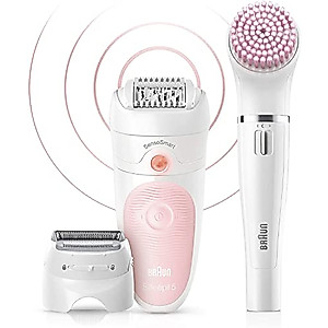 Braun Silk-épil Wet & Dry 5 5-895 Beauty Set, Women Epilator for Hair Removal, Attachments Made for Shaving, Peeling & Facial and Body Cleansing - White / Flamingo