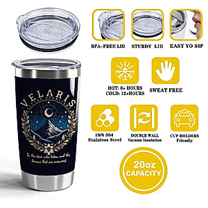 Velaris City of Starlight 20oz Stainless Steel Tumbler with Lid and Straw Acotar Gift (Black-VELARIS City)