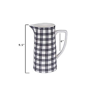 Creative Co-op DF0131 Black & White Gingham Stoneware Pitcher