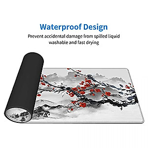 Japanese Sakura Cherry Blossom Mouse Pad XXL Full Desk Mousepad Extended Large Non-Slip Rubber Base Big Keyboard Mat with Stitched Edges for Gaming and Office（31.5 X 11.8 Inch 3mm）