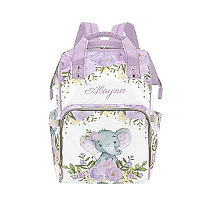 Yeshop Personalized Diaper Backpack Purple Violet Floral Elephant Multi Function Diaper Bag Travel Daypack Nursing Nappy Bag