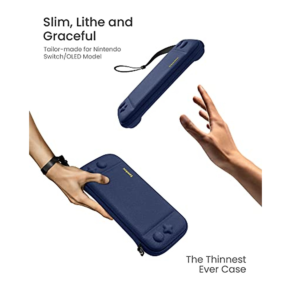 tomtoc Slim Carrying Case for Nintendo Switch / OLED Model, Protective Switch Sleeve with 10 Game Cartridges, Hard Portable Travel Case, with Original Patent and Military Grade Protection, Ink Blue