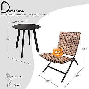 Grand patio 3-Piece Outdoor Folding Adirondack Chairs, Weather Resistant Wicker Patio Bistro Chairs and Coffee Table for Balcony Lawn Porch Garden, Natural Brown