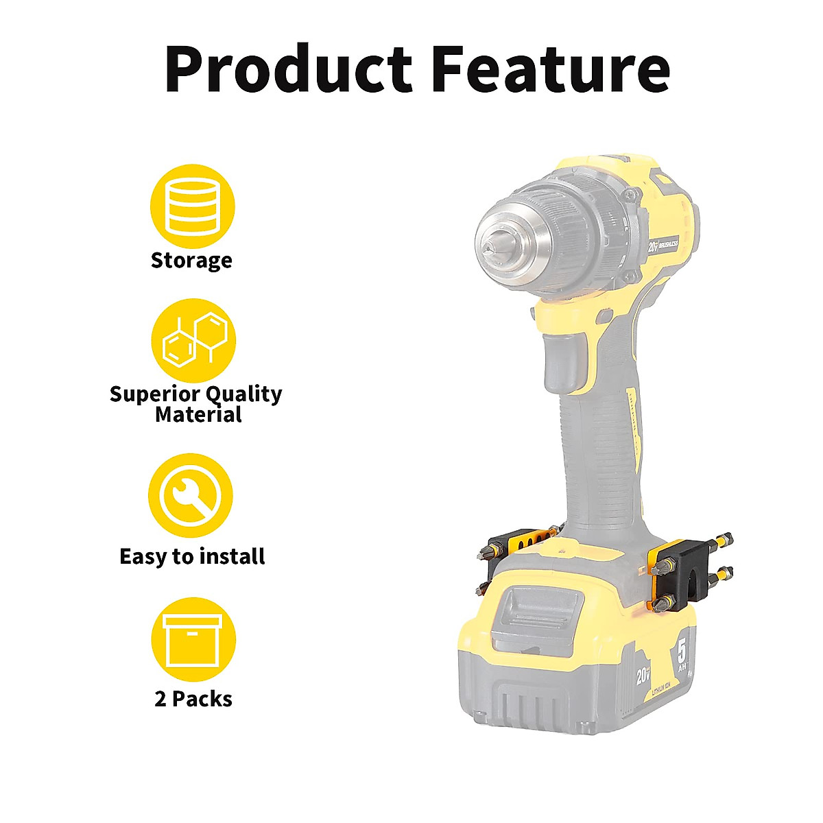 Bit Holder for Dewalt 20V Drill Bit Organizer for DeWalt Drills Carry Up to 4 Driver Bits on The Side of Your Power Tool or Driver (2 Pack)