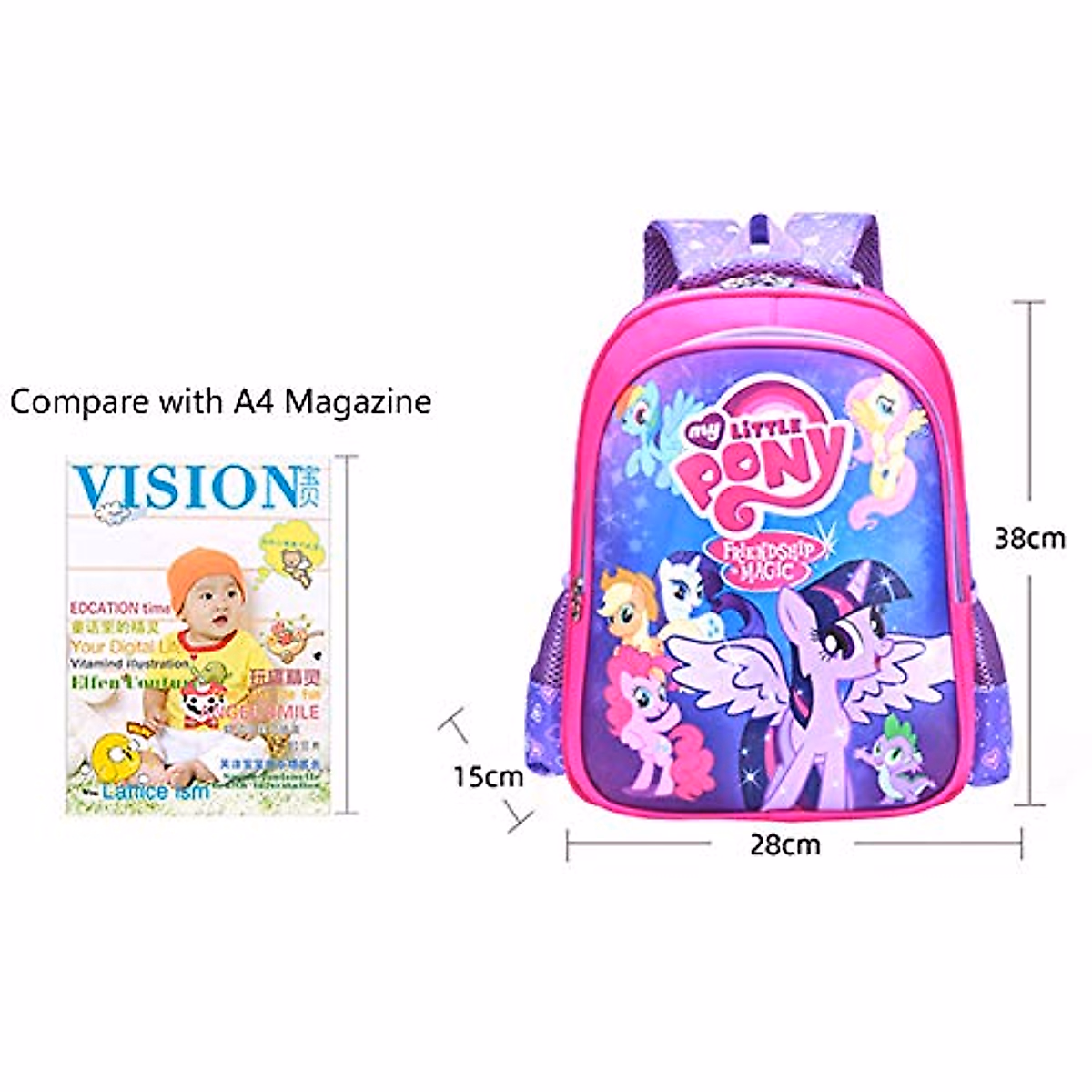 MY L. Pony Backpacks Bookbag Cute Pony Princess Style School Book Waterproof Multi Storey Bags