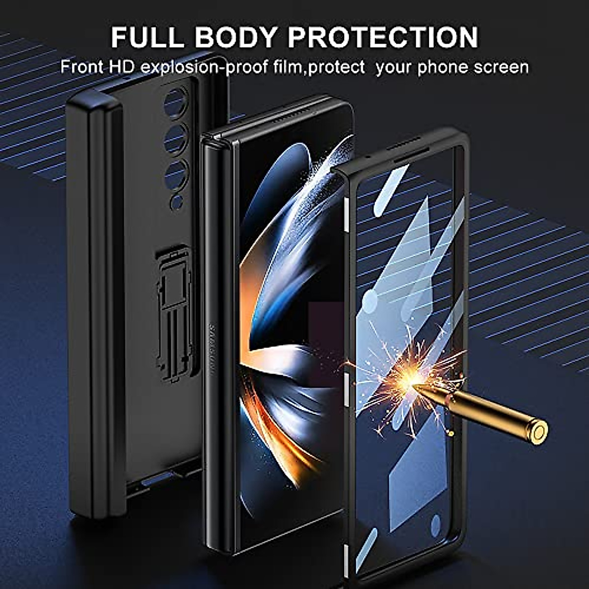 DOOTOO for Samsung Galaxy Z Fold 4 Case Magnetic Hinge Protection Built-in S Pen Holder with Front Glass Kickstand All-Inclusive PC Shockproof Case for Samsung Z Fold 4 5G 2022 (Black)