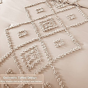 PERFEMET Beige Cream Comforter Set for King Size Bed - 3 Pieces Tufted Boho Farmhouse Bedding Set, Geometric Fluffy Rustic Bed Set for Bedroom