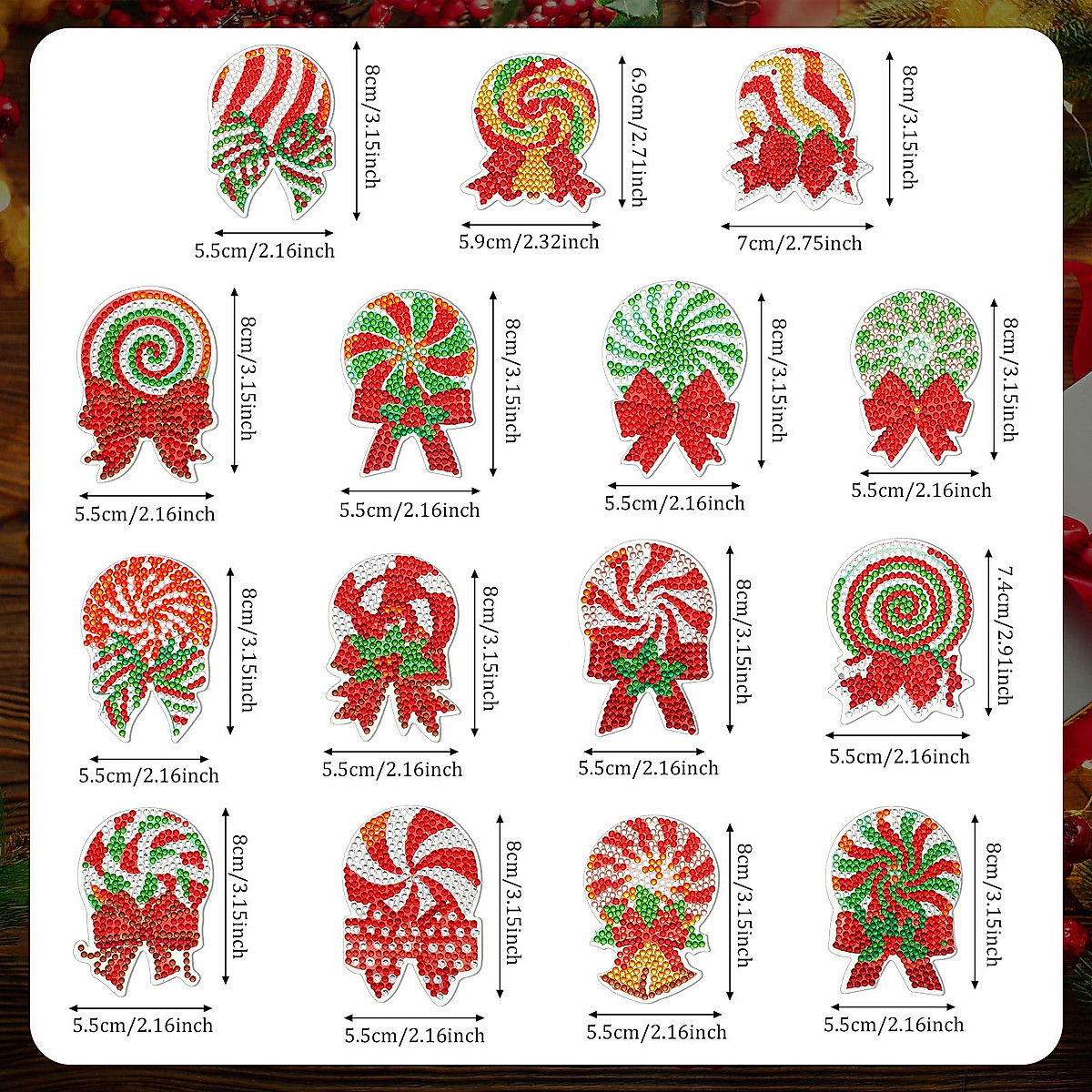 15 Pieces Christmas Diamond Painting Keychain Diamond Painting Ornaments 5D DIY Diamond Painting Keychain Hot Cocoa Christmas Diamond Art Ornaments for Kids Christmas DIY Crafts (Candy)