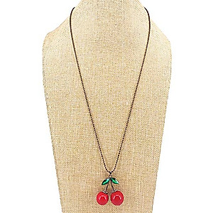 QTMY Cute Cherry Pendant Long Necklace Jewelry for Teen Girls Women