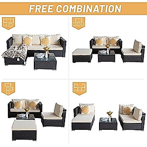 PAOLFOX 5 Piece Patio Furniture Sets,Patio Conversation Sets,Wicker Patio Furniture,Rattan Outdoor Furniture,Patio Sofa,Deck Furniture Brown/Beige
