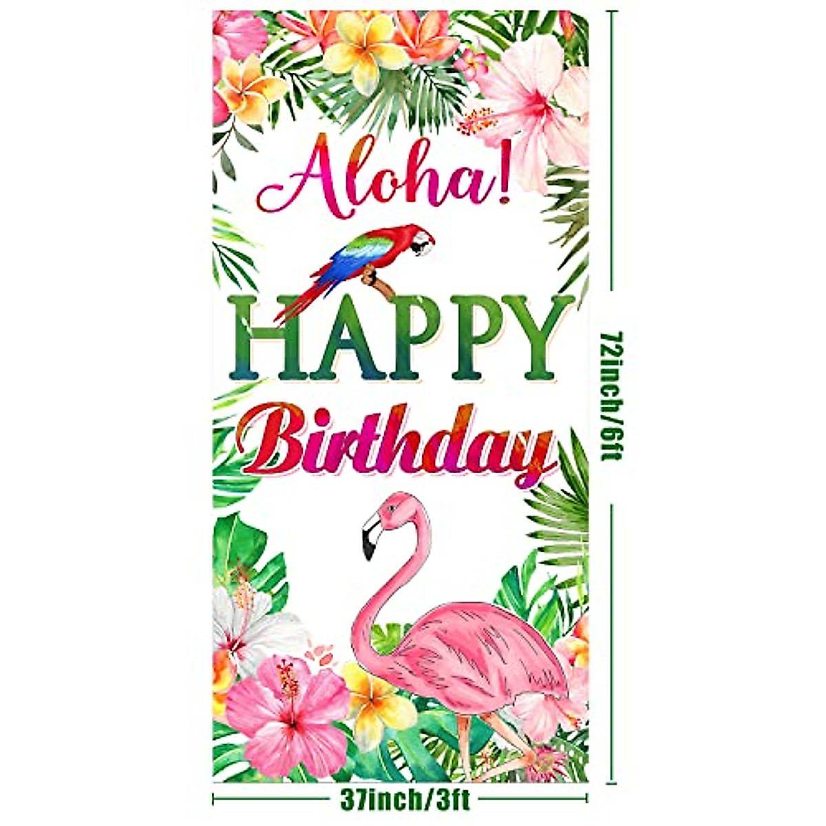 Hawaiian Birthday Banner Luau Tropical Birthday Party Decorations, Aloha Happy Birthday Door Cover Personalized Flamingo Birthday Backdrop for Hawaiian Themed Birthday Party Supplies with A Gift Pen