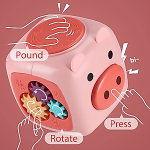 YOOYID Baby Toy Musical Activity Cube Piggy with Small Car Educational Number Learning Toys for Toddlers 9-18 Months