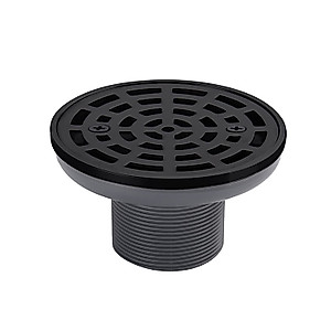 DEOKXZ 4 1/4" Shower Drain Round Black, Removable Grille Strainer Screws in Drain Cover, Base with Adjustable Drain Flange Kit PVC, SUS304 Stainless Steel