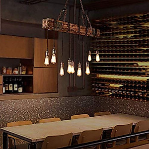 10-Lights Chandelier Wooden Retro Rustic Pendant Light - Industrial Suspension Light line can be Adjusted Freely - Distressed Wood Chandelier for Dining Table Vintage Kitchen, Bar, Island, Billiard.