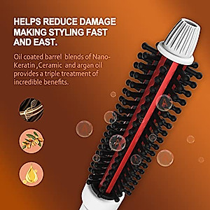 GLAMGLIDER Curling Iron Brush, Ceramic Tourmaline Ionic Hair Hot Brush, Anti-Scald Hair Curling Wands,Professional Instant Heat Styling Brush with 4 Heat Settings,Dual Voltage Travel (1.25 Inch)