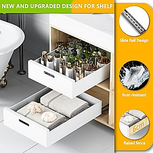 Mlinavn Pull out Cabinet Organizer, No drill Slide out Cabinet Drawers Heavy Duty Organizers and Storage with Fixed Adhesive Nano Film,Compatible Framed Cabinets Shelves for Kitchen Pantry White