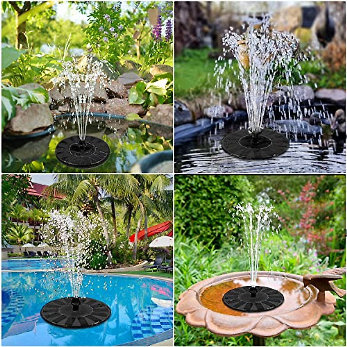 ZOLOCHEL Solar Fountain 100% Glass Covered, Solar Powered Hummingbird Water Fountain, Outdoor Bird Bath Fountain Pump with 8 Nozzles & 4 Fixers for Garden, Pond, Pool, Fish Tank Decoration