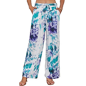 TICOSA Women's Pants Printed Palazzo Lounge Wide Leg Casual Flowy Pants with Pockets