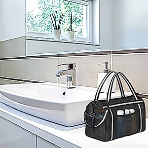 Ligereza Mesh Shower Caddy Basket for College Dorm Room Essentials, Bathroom Accessories, Gym Bathroom, Camping, Multiple Suspension Methods And Large Capacity, Portable Shower Caddy Bag (Black)