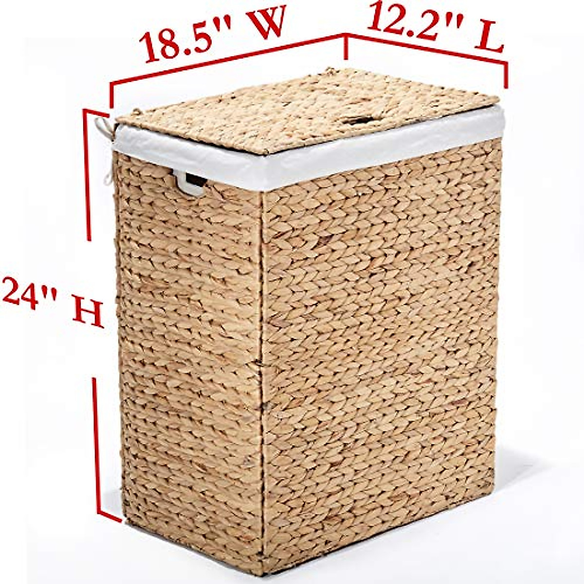 Seville Classics Premium Hand Woven Portable Laundry Bin Basket with Built-in Handles, Household Storage for Clothes, Linens, Sheets, Toys, Water Hyacinth, Rectangular Hamper
