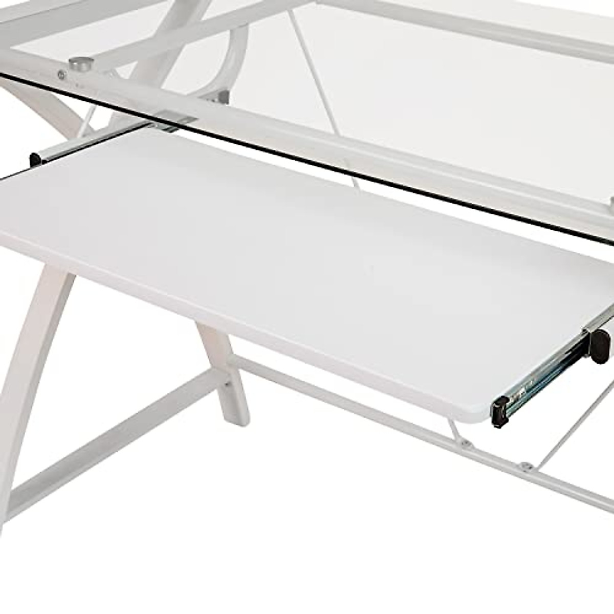 Flash Furniture Clear Tempered Glass Computer Desk with White Pull-Out Keyboard Tray and White Crisscross Frame