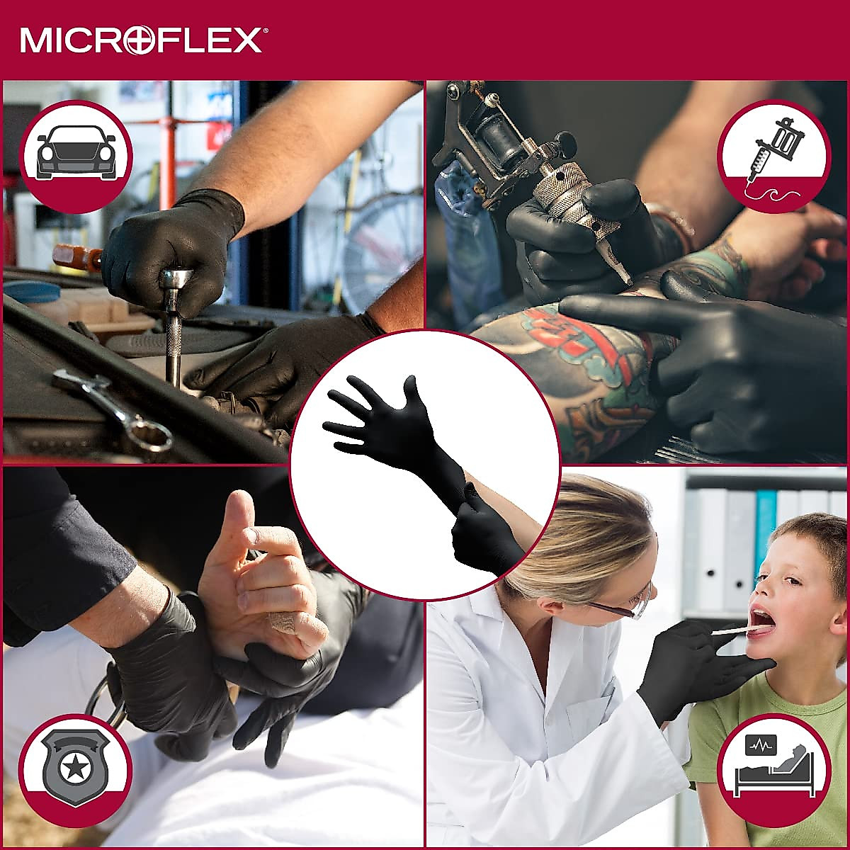 MICROFLEX MidKnight MK-296 Disposable Nitrile Gloves for Automotive w/Full Texture - Medium, Black (Box of 100)