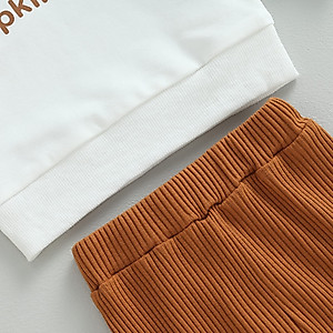 Molgkyo Toddler Baby Girl Halloween Clothes Set Long Sleeve Letter Sweatshirt Tops Pumpkin Bell Bottom Pants Set Fall Outfits (A-B White, 2-3 Years)