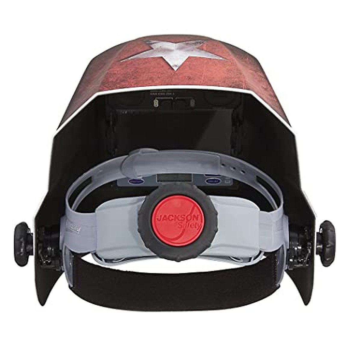Jackson Safety Premium Auto Darkening Welding Helmet 4/5-13 Shade Range, 1/1/1/1 Optical Clarity, 1/25,000 sec. Response Time, 370 Speed Dial Headgear, Freedom Graphics, Red/White/Blue, 47103