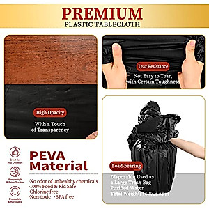 LOKUME 6 Pack Round Plastic Tablecloth 84" Black Disposable Table Covers Waterproof Circle Party Table Cloths for Round Tables and 6 Pack 12"x108" Gold Satin Table Runners for Parties Birthday Picnic