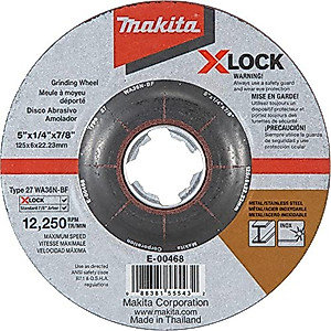 Makita E-00468 X-LOCK 5" x 1/4" x 7/8" Type 27 General Purpose 36 Grit Abrasive Grinding Wheel for Metal & Stainless Steel Grinding