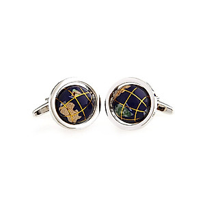 MRCUFF Globe Map Earth Really Spins Pair Cufflinks in a Presentation Gift Box & Polishing Cloth