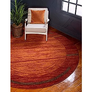 Unique Loom Autumn Collection Modern Contemporary Casual Abstract Area Rug, Round 3' 3 x 3' 3, Terracotta/Burgundy Border