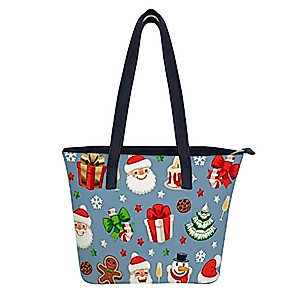 Christmas Santa Cookies Women's Tote Bag PU Leather Shoulder Bag Handbags Purse For Work Shopping Travel