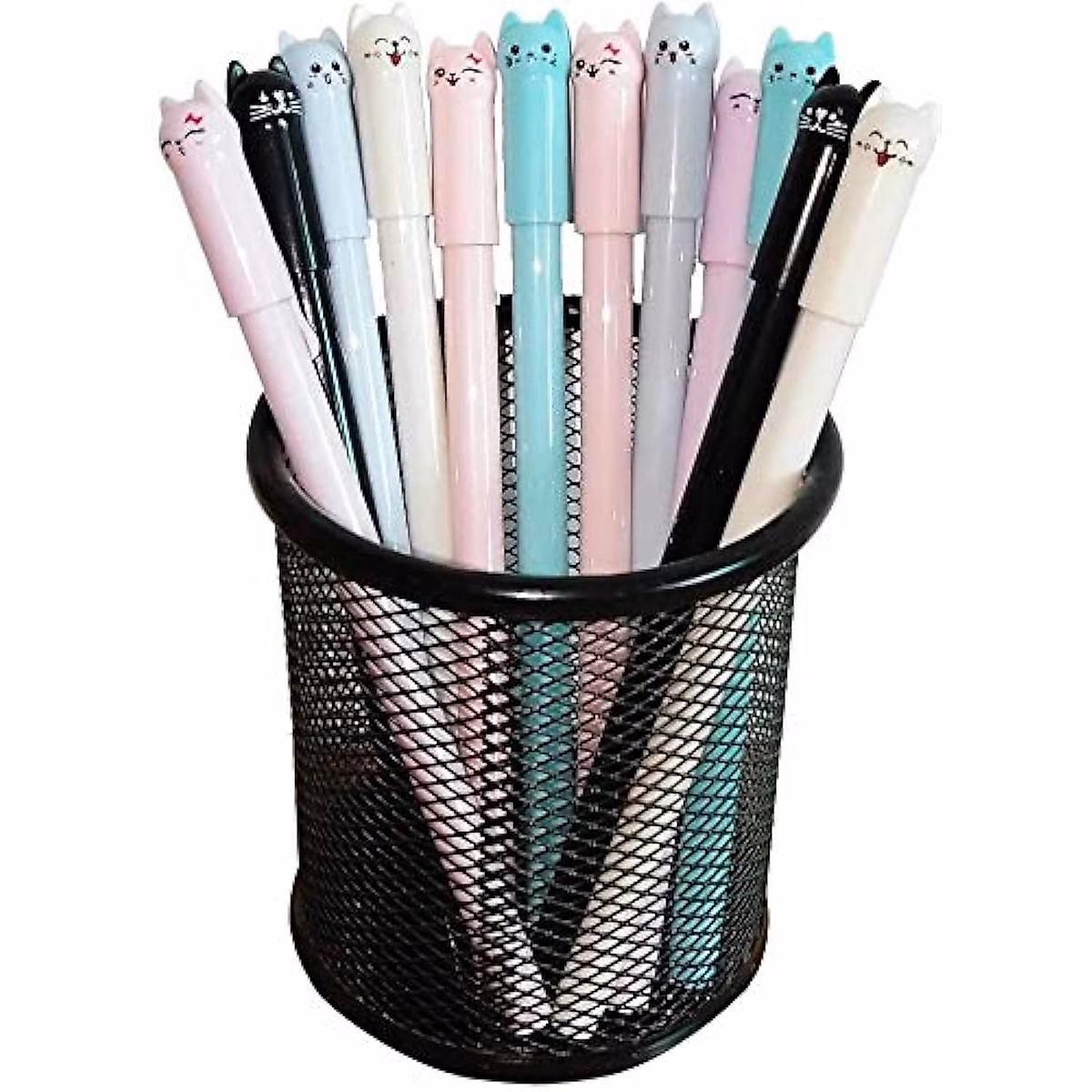 Sencoo 12 Pack Erasable Gel Pens - Black, Cute, Kawaii Cat Pens with Ultra Fine 0.5 mm Point