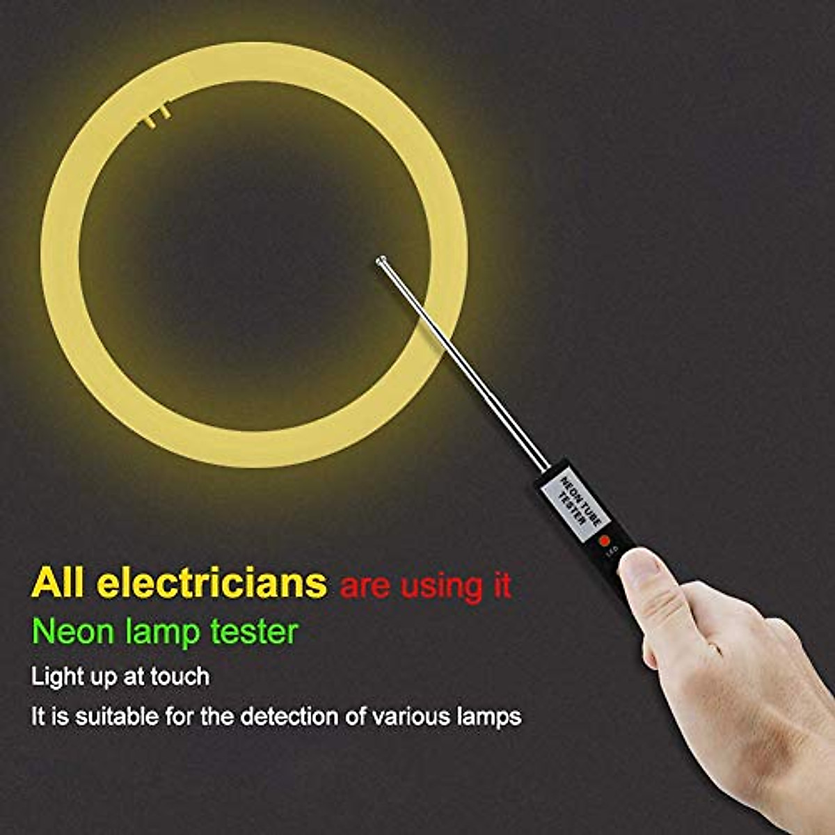 Neon Tube Tester,LED Tester,Battery Powered Portable Handheld Universal Neon Tube Lamp Fluorescent Light Bulb Tester,Lamp Diagnostic Detector,for Testing Various Lamp Light Tube(No Battery Included)