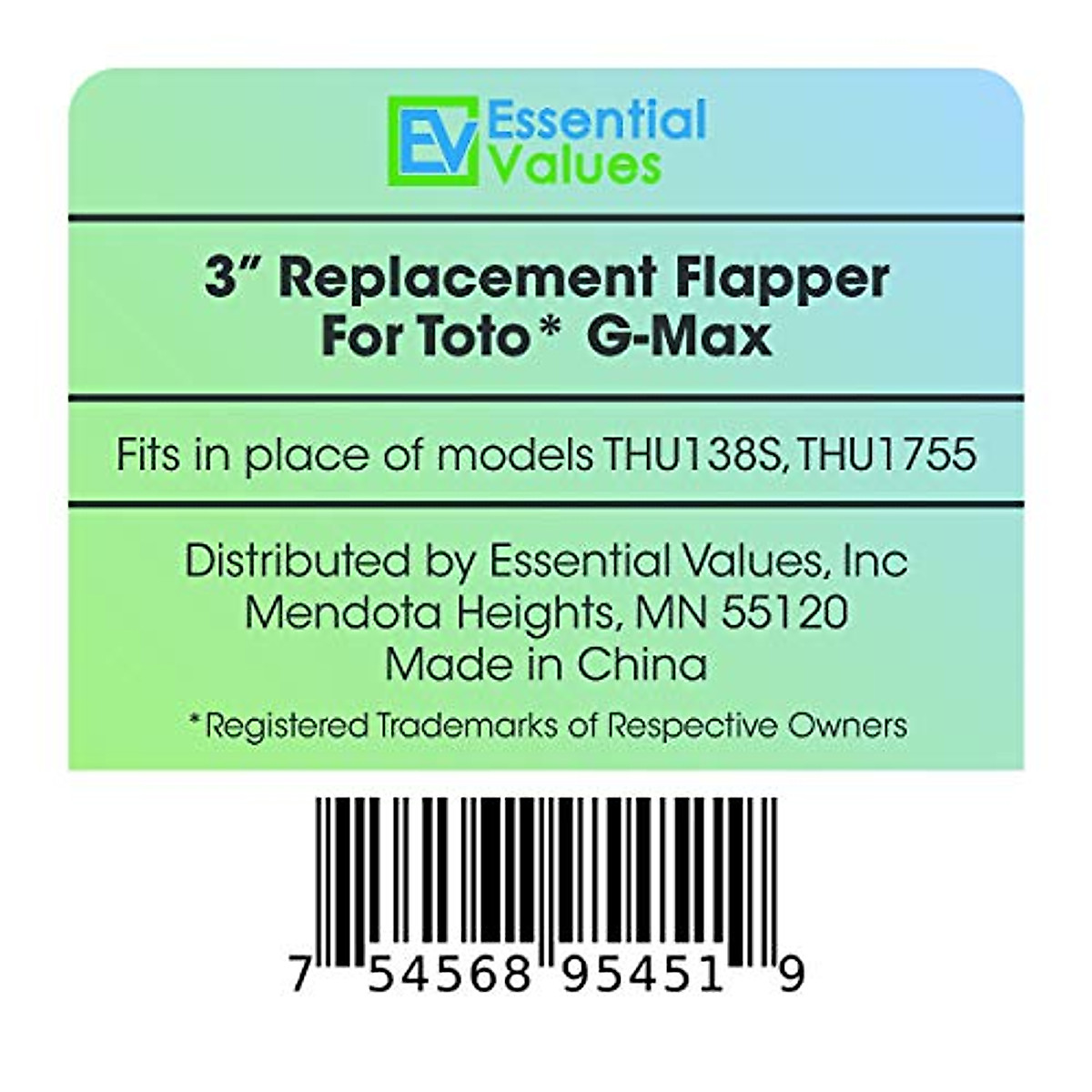 Essential Values 3-Inch Toto Toilet Flapper Replacement - Rubber Toilet Tank Flapper with Chain and Hook, Aftermarket Toilet Flapper for G-Max, Thu499s, Thu331s, Thu175s & 2021bp Toto Toilet Models