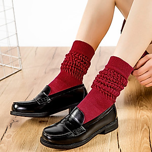 JOCMIC Slouch Socks for Woman 3 Pairs Women Scrunch Socks Extra Long Knee High Slouchy Socks Size 6-11 dark purple+wine red+dark blue