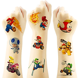 60PC Mario Temporary Tattoos Stickers,Mario Birthday Party Supplies Favors Mario Waterproof Fake Tattoos Stickers Mario Party Decorations for Kids Boys Girls School Rewards Gifts