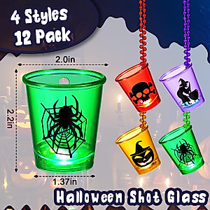 Henoyso 12 Pcs Light up Halloween Shot Glass on Beaded Necklace Plastic LED Shot Glasses Shot Cups Glow in the Dark Halloween Shot Glass Necklaces for Halloween Party Favors Decorations Supplies