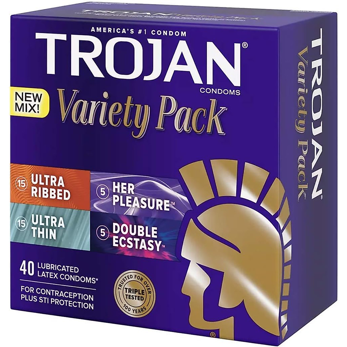 Trojan Pleasure Pack Premium Lubricated Latex Condoms, 40 Count (Fire & Ice)