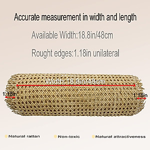 18" Widthx3.3 Feet Open Natural Rattan Webbing Cane Webbing Roll Sheet Supplies Kit,Rattan Cane Caning Material Roll Sheet, Ratan Cane Mesh Fabric,Cane Woven Weave for Chairs Furniture Caning Projects
