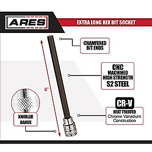 ARES 70281-5/16-Inch Extra Long Hex Bit - S2 Bit Provides Greater Torque - Precisely Machined Hex Bit Ends with 3/8-Inch Drive Heat Treated Chrome Vanadium Steel Sockets