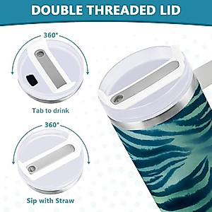 Burbuja Blue Green Zebra Skin 40oz Insulated Tumblers with Handle and Straw Lid, Double Wall Stainless Steel Travel Mug Leak-Proof, BPA Free, Gift for Mom Dad