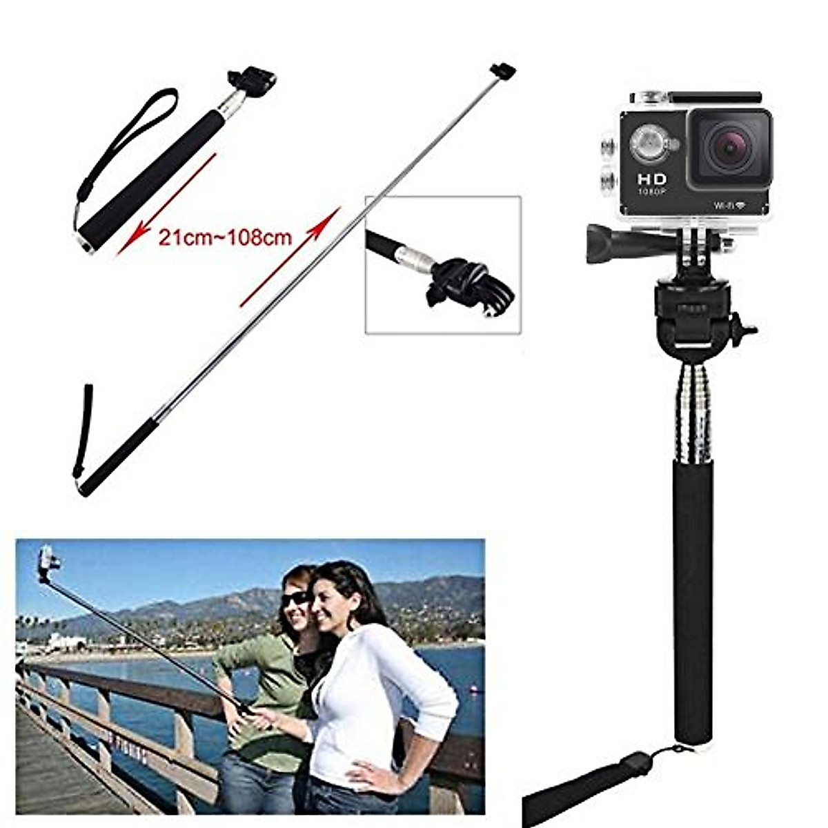 VVHOOY Universal Action Camera Accessories Bundle Head Chest Strap Mount/Selfie Stick/Floating Hand Grip Compatible with Dragon Touch/AKASO EK7000 Brave 4 5 6 7 LE V50X/GoPro Hero 11 10 9 8 7