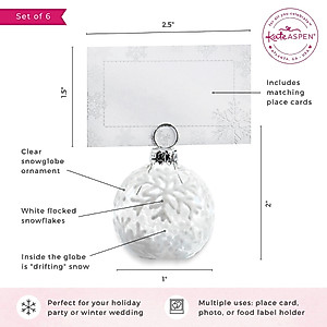Snow Flurry Flocked Glass Ornament Place Card Holders (Set of 6)