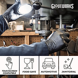 GLOVEWORKS Black Disposable Nitrile Industrial Gloves, 5 Mil, Latex & Powder-Free, Food-Safe, Textured, Large, 2 Boxes of 100