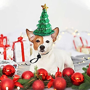 Christmas Dog Collar Hat Cat Costume 1 PCS Red Green Collar with 1 PCS Green Santa Hat Xmas Tree Headdress for Christmas Pet Decoration Holiday Dress